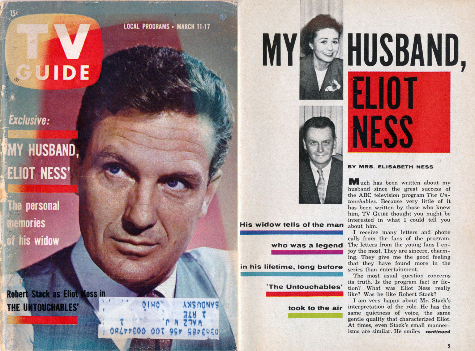 My Husband, Eliot Ness - TV Guide - The Untouchables Television Show